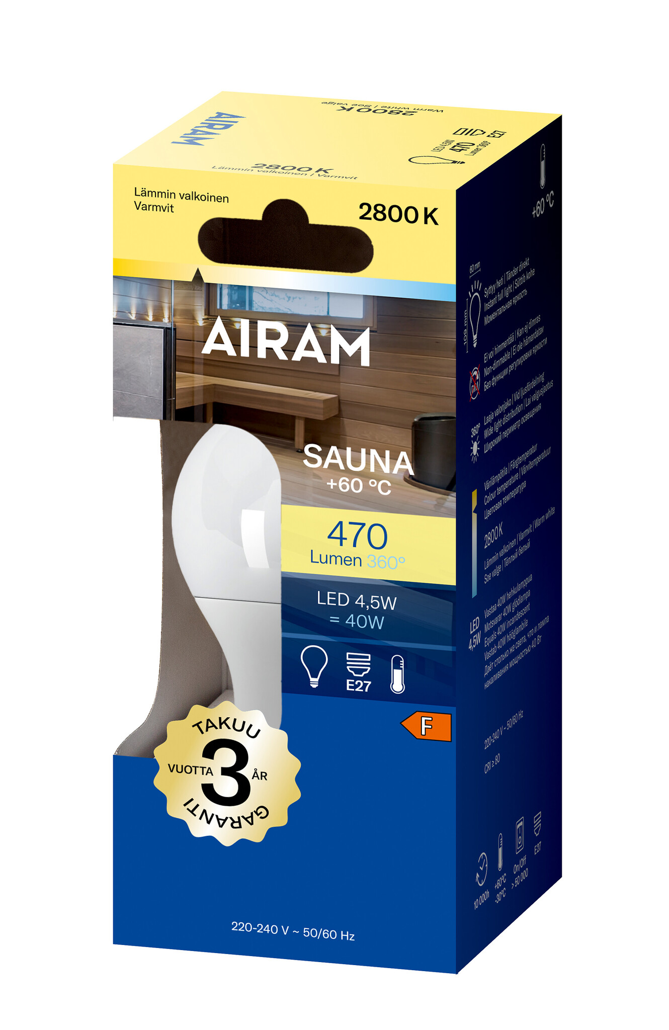 Ljuskällor | Belysning | Airam E27 4,5W Sauna LED Opal A61 2800K ...