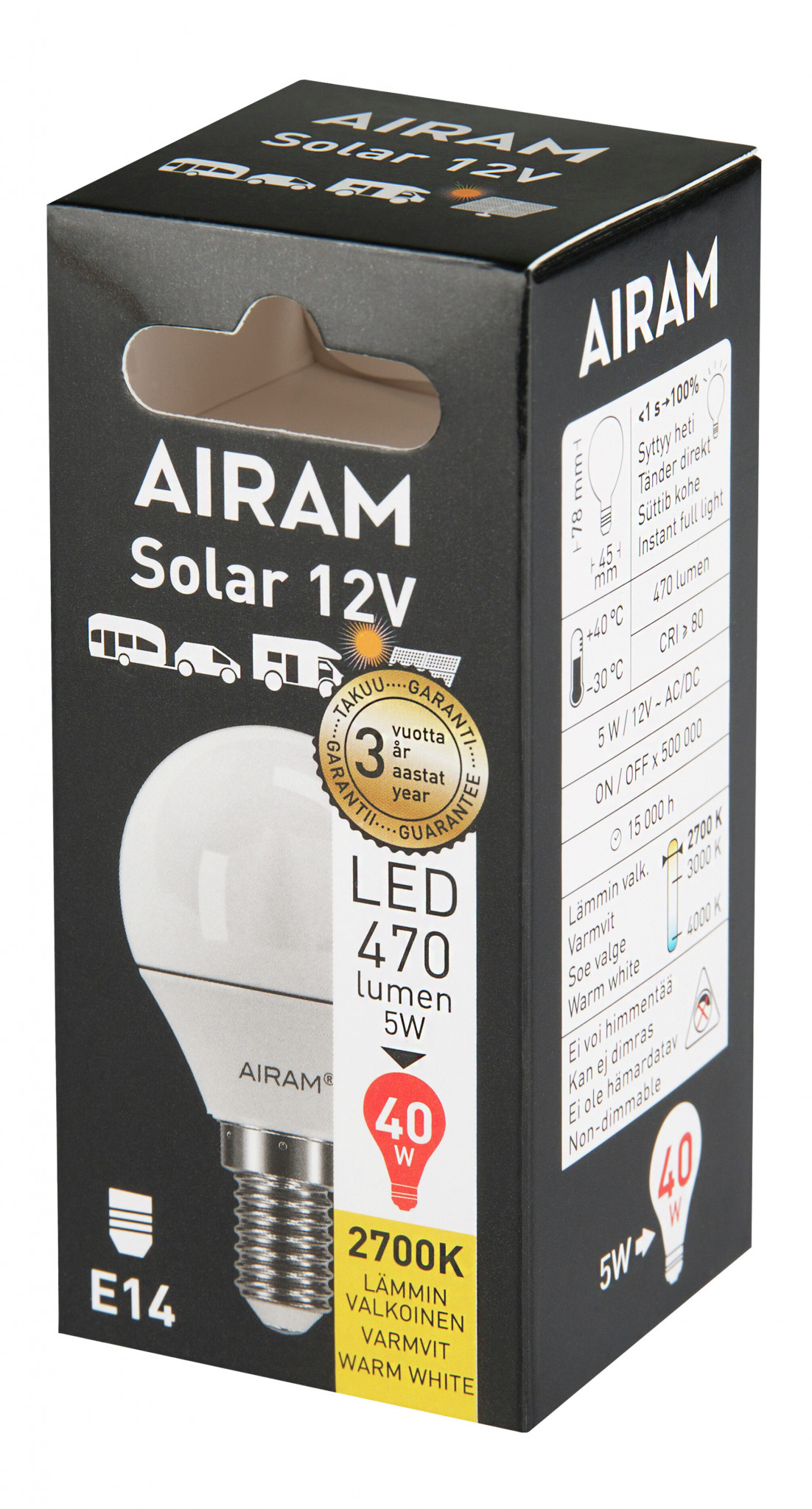 Ljuskällor | Belysning | Airam LED P45 827 470lm E14 12V | Ledgrossisten.se