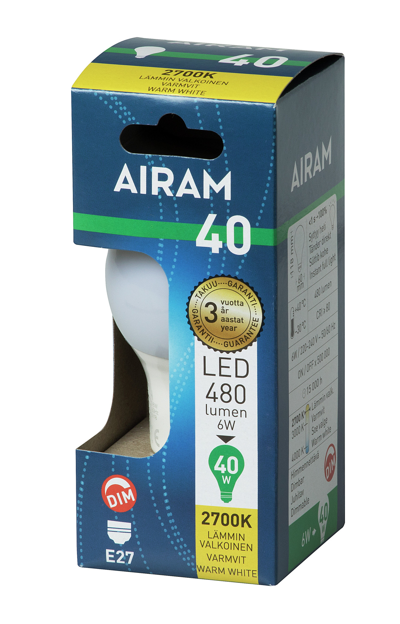 Ljuskällor | Belysning | Airam LED A60 5W 2700K E27 DIM OP ...